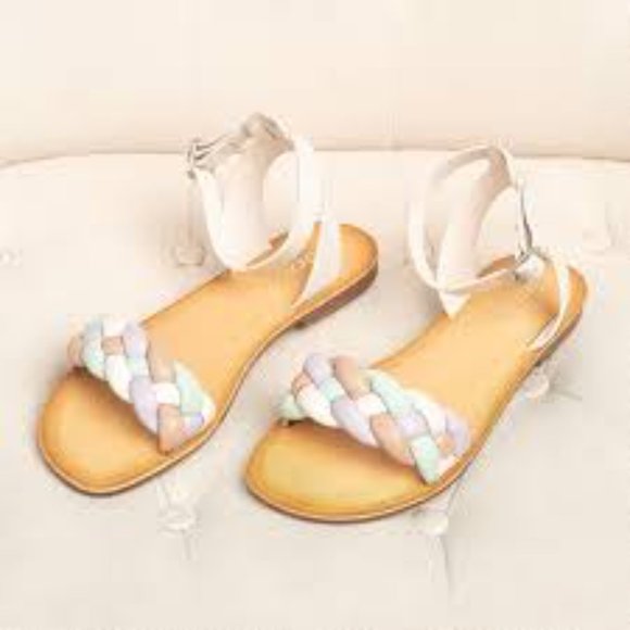 SunnyMia | Shoes | Multicolor Megan Braided Ankle Wrap Flat Sandals ...